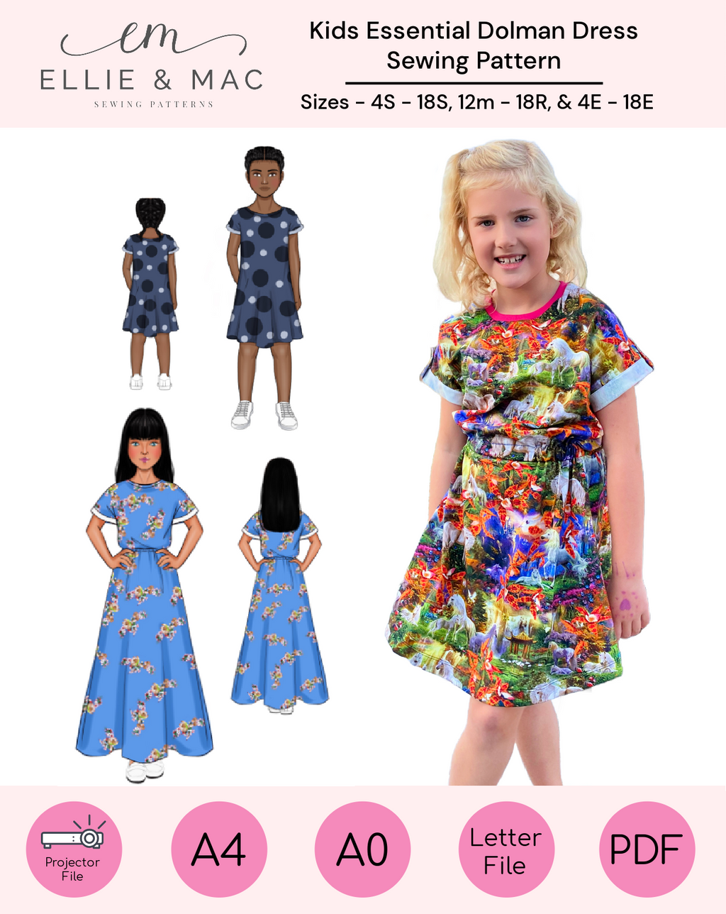Kids Essential Dolman Dress Sewing Pattern