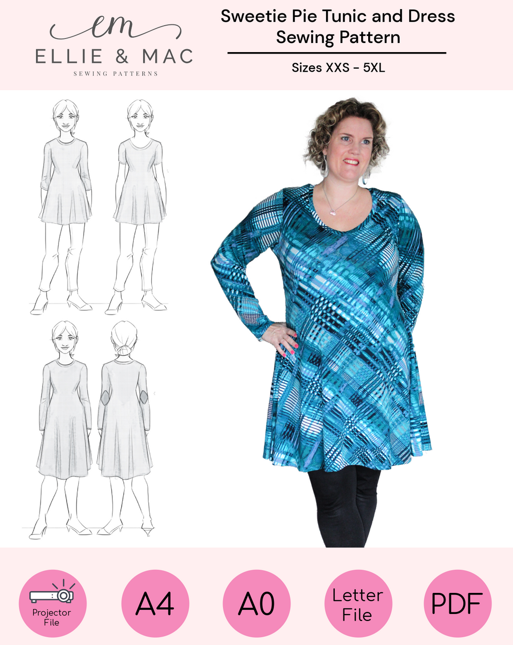 Adult Sweetie Pie Tunic & Dress Sewing Pattern