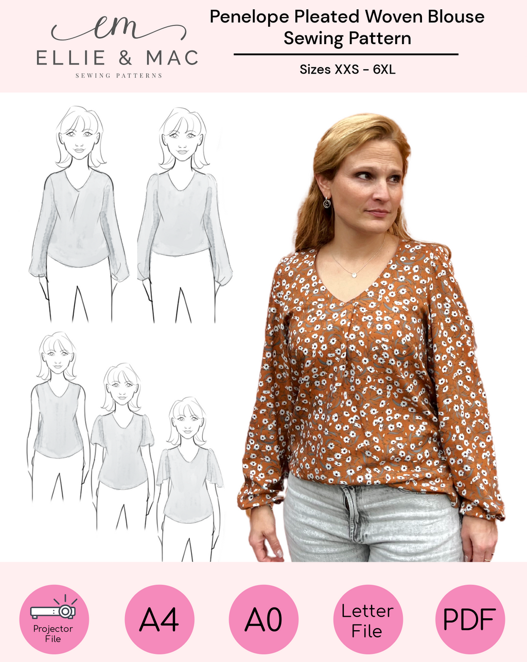 Penelope Pleated Woven Blouse PDF Sewing Pattern