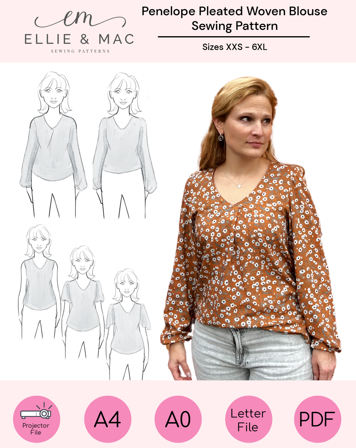 Penelope Pleated Woven Blouse PDF Sewing Pattern