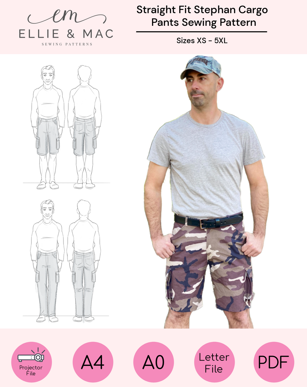 Adult Stephan Cargo Pants Sewing Pattern (Straight Fit)