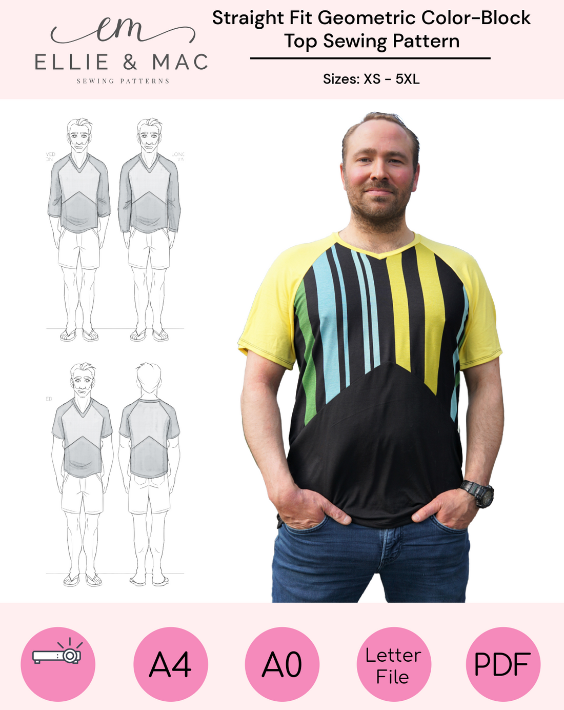 Geometric Color-Block Raglan Sewing Pattern (Straight Fit)