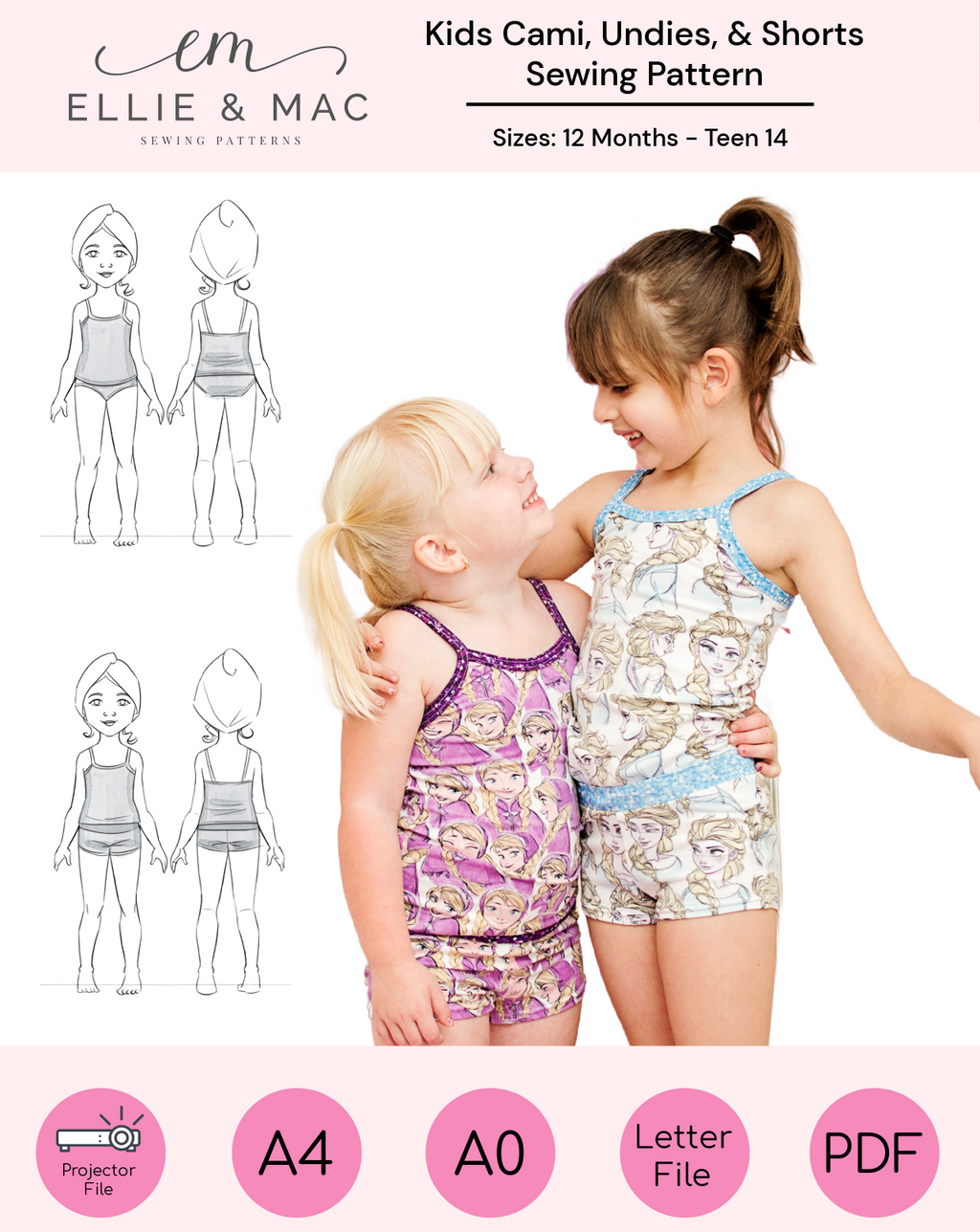 Kid's Cami, Undies, & Shorts Sewing Pattern