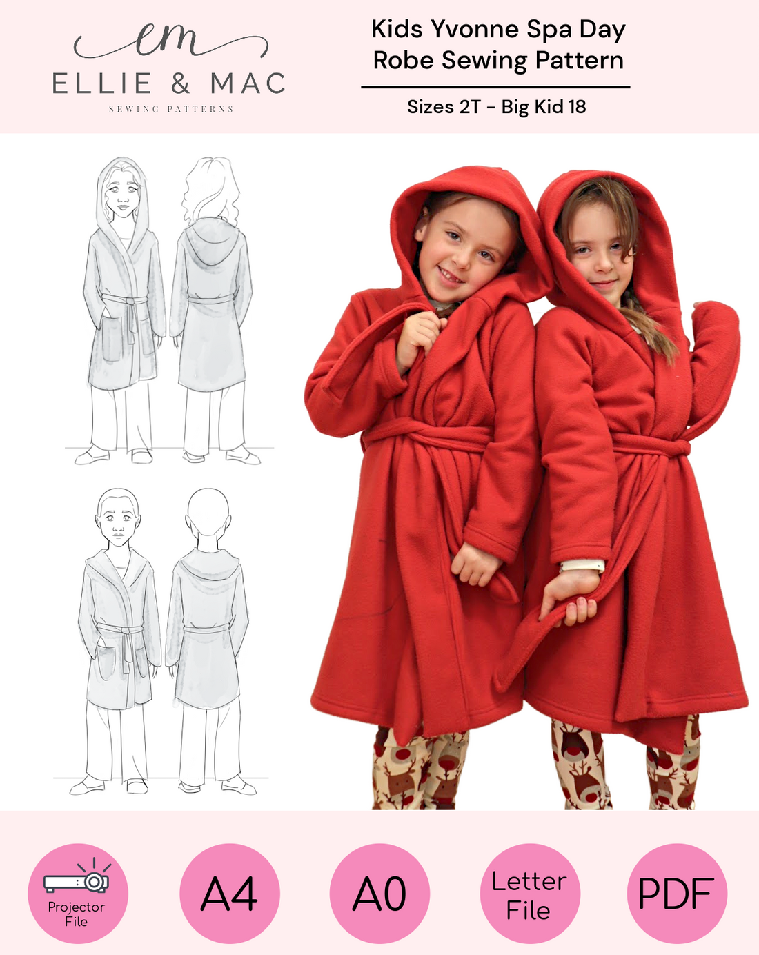 Kids Yvonne Spa Day Robe Sewing Pattern (2T-18)