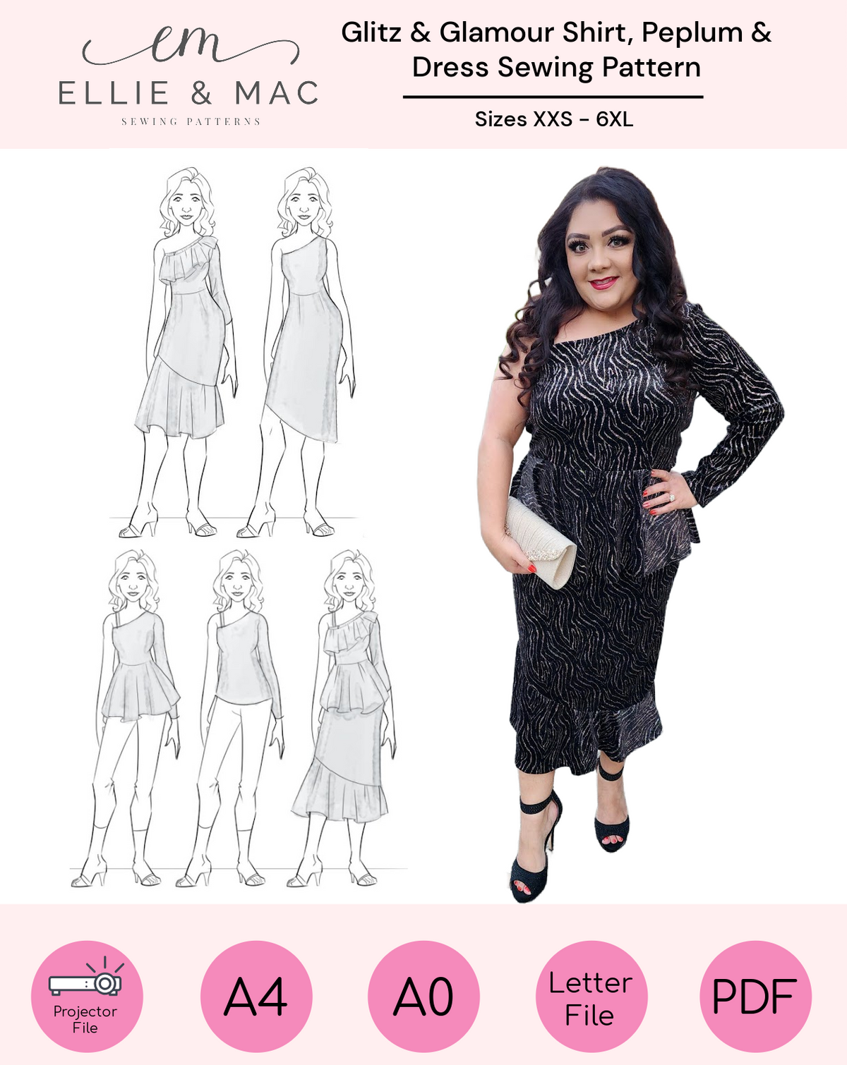 Glitz & Glamour Shirt, Peplum and Dress Sewing Pattern